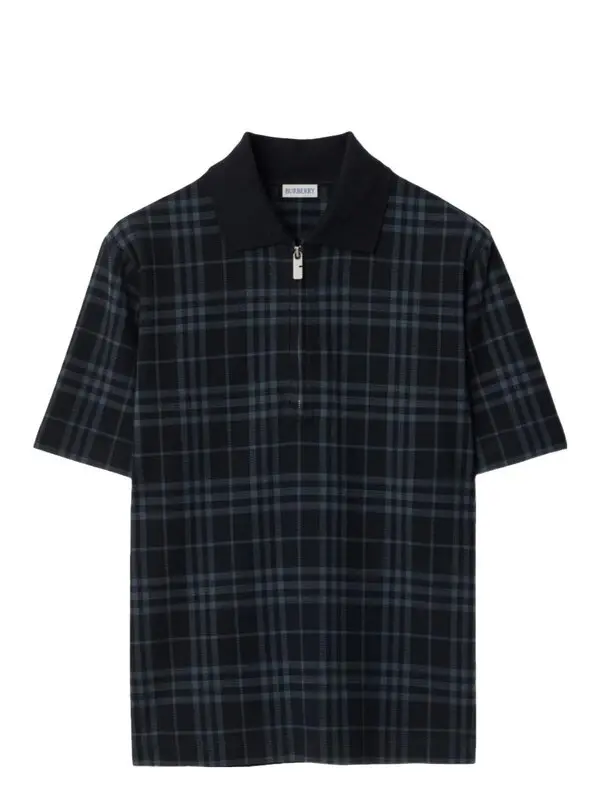 Burberry Checked Short Sleeved Polo Shirt - Ink