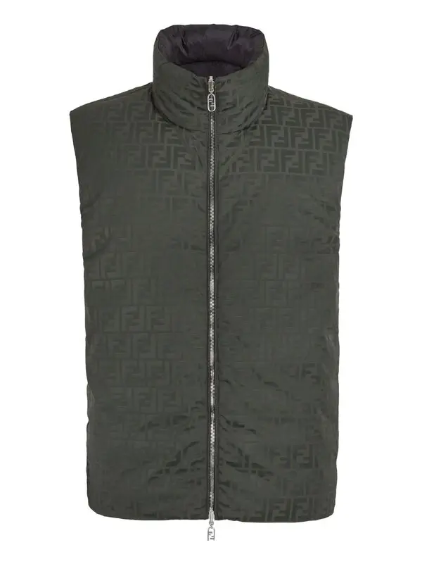 Fendi Ff Jacquard Reversible Puffer Gilet - Green