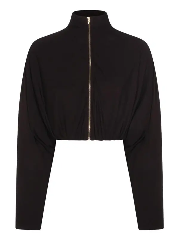 Alaïa Matte Knit Draped Zip-up Jacket - Black
