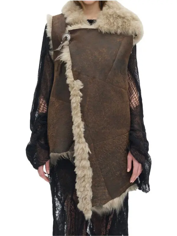 ANN DEMEULEMEESTER Asymmetrical Sleeveless Shearling Vest - Dark Brown