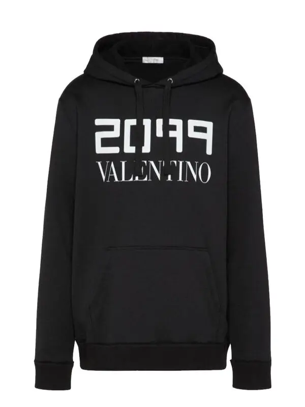 Valentino Garavani 2099 Logo Printed Hoodie - Black