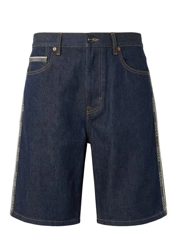 Gucci Cotton Selvedge Denim Shorts With Logo Detail - Dark Blue