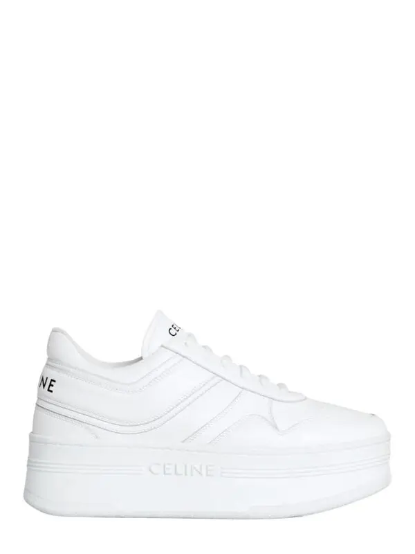 Celine Calfskin Block Sneakers With Wedge Outsole - Optical White