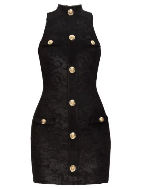 Balmain Sleeveless Baroque Jacquard Mini Dress - Black