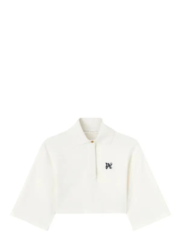 Palm Angels Monogram Embroidered Cropped Polo Shirt - White
