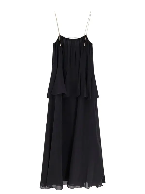 Chloé Sleeveless Layered Maxi Dress With Metal Chain Straps - Black
