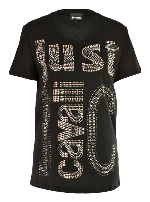 Just Cavalli Letter Hot Diamond Short-sleeved T-shirt - Black