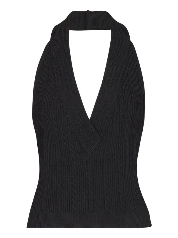 Balmain Cable-knit Open-back Halter Top - Black