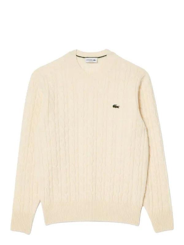 Lacoste Chunky Knit Round Neck Sweater With Embroidered Logo - White