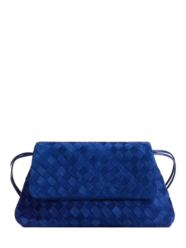 Bottega Veneta Woven Suede Shoulder Bag - Royal Blue