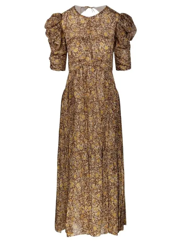 Isabel Marant Étoile Floral Print Puff Sleeve Midi Dress - Khaki
