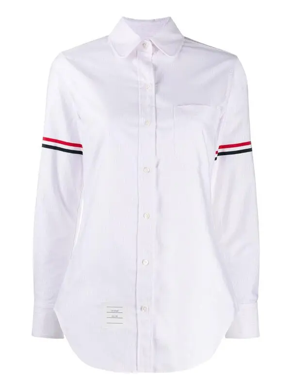 Thom Browne Long Sleeve Striped Shirt With Signature Armband Detail - Light Pink