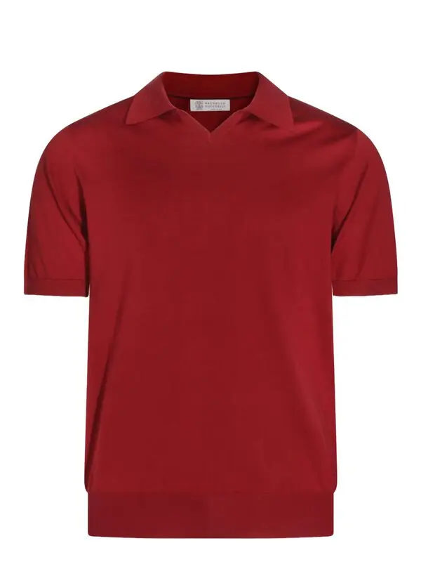 Brunello Cucinelli Short Sleeved Ribbed Polo Shirt - Red