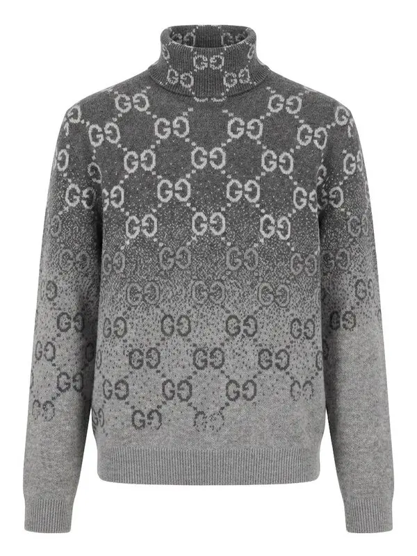 Gucci Gg Jacquard High Neck Jumper - Gray And White