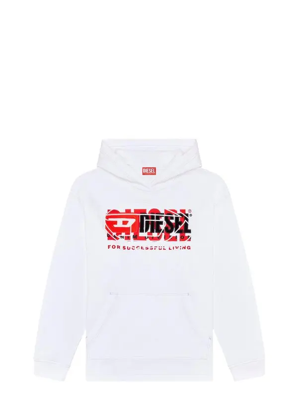 DIESEL® Cotton Hoodie With Collision Pattern Design - White