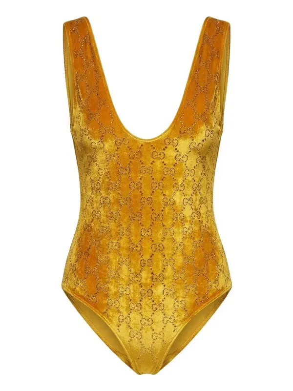 Gucci Gg Embellished Chenille Bodysuit - Mustard Yellow