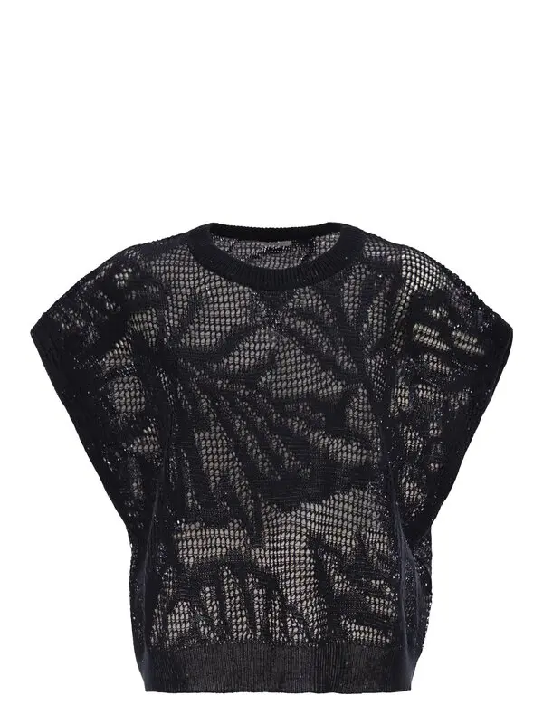 Brunello Cucinelli Openwork Knit T-shirt With Sequins - Black