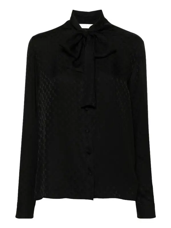Palm Angels Monogram Jacquard Pussy-bow Detailed Blouse - Black