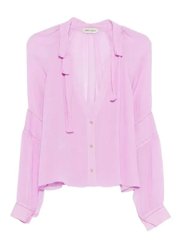 Alberta Ferretti Long Sleeve Button-down Shirt With Tie Detail - Viola