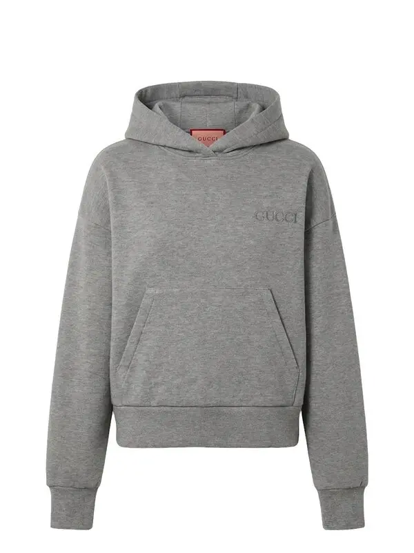 Gucci Viscose Jersey Hooded Sweatshirt With Logo Detail - Grey
