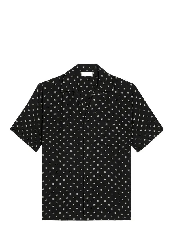 Celine Bowling Shirt In Micro Triomphe Print Viscose - Black