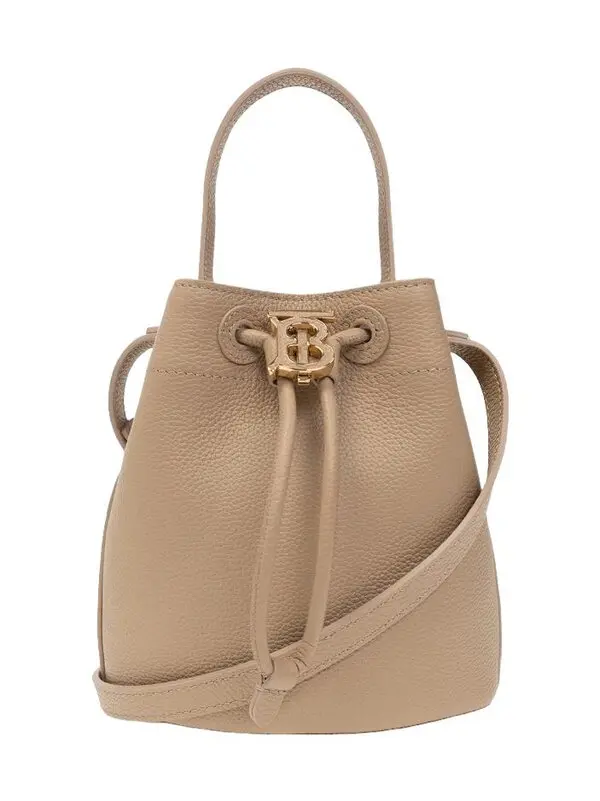 Burberry Logo Plaque Drawstring Bucket Bag - Nude