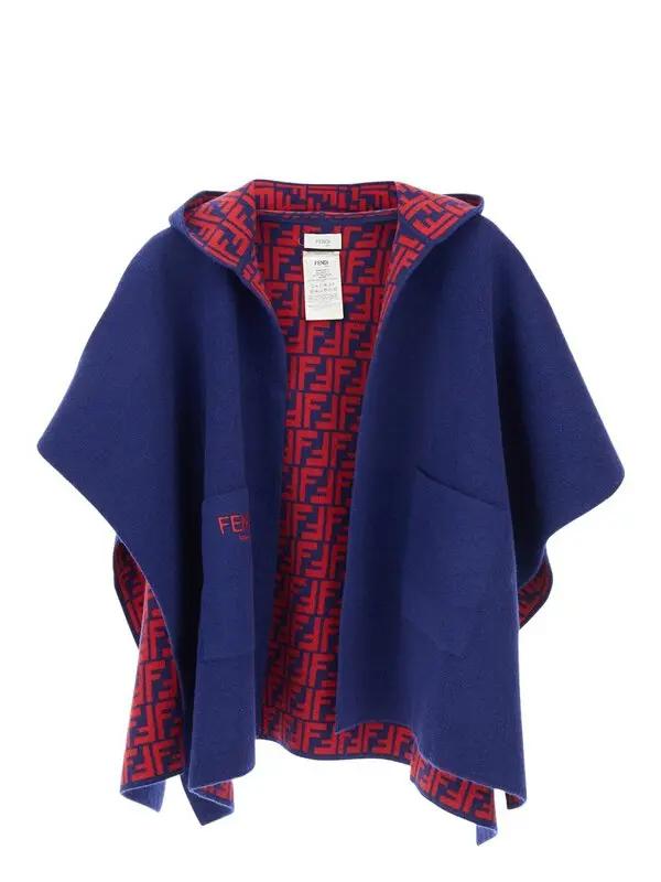 Fendi Ff Logo Hooded Reversible Cape - Blue