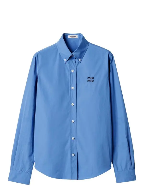 Miu Miu Logo Embroidered Cotton Shirt - Periwinkle Blue