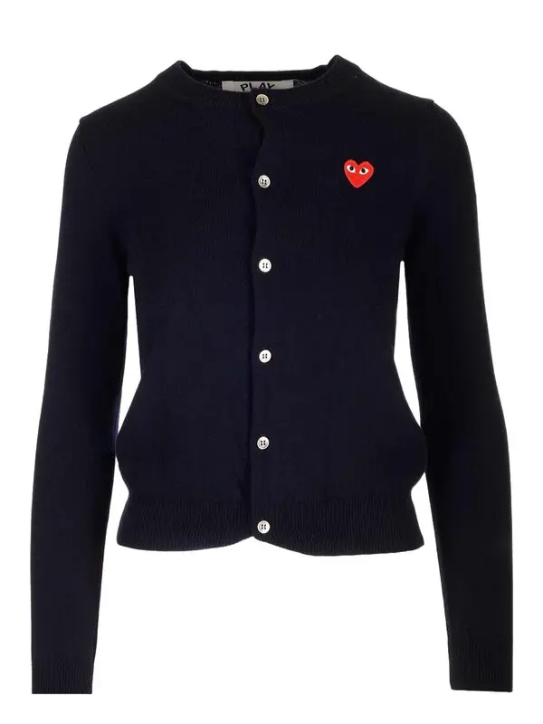 Play Comme Des Garcon Logo Patch Button-up Cardigan - Navy Blue