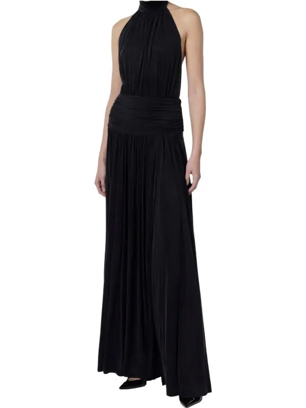 Elisabetta Franchi Draped Maxi Dress With Gold Button Detail - Black