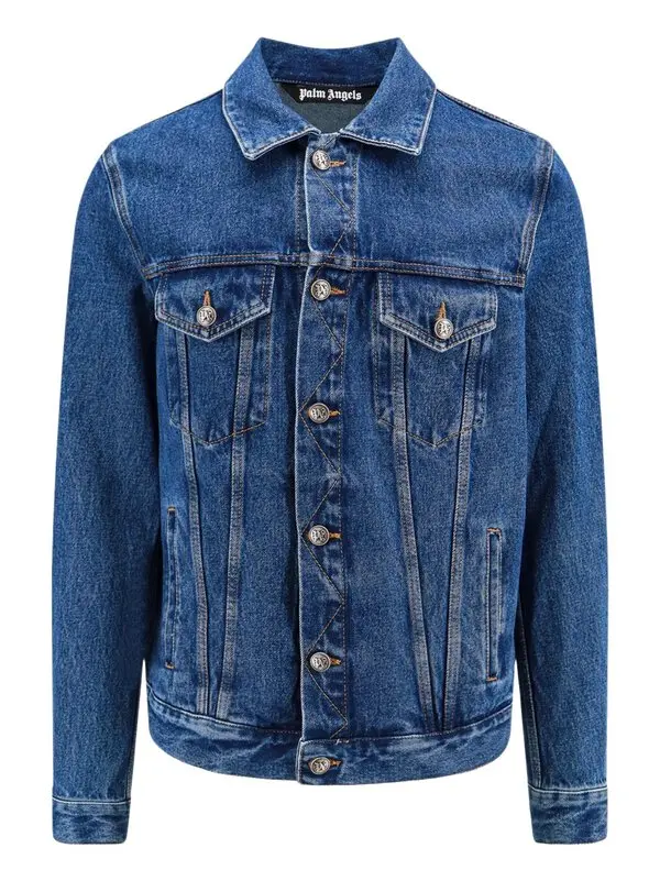 Palm Angels Monogram Detailed Denim Jacket - Blue