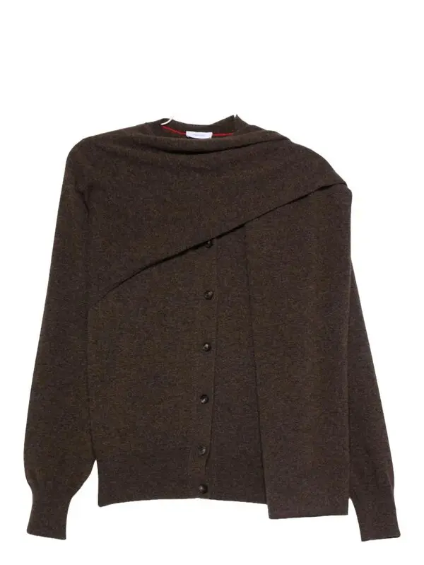FERRAGAMO Knitted Cardigan With Integrated Scarf Detail - Black