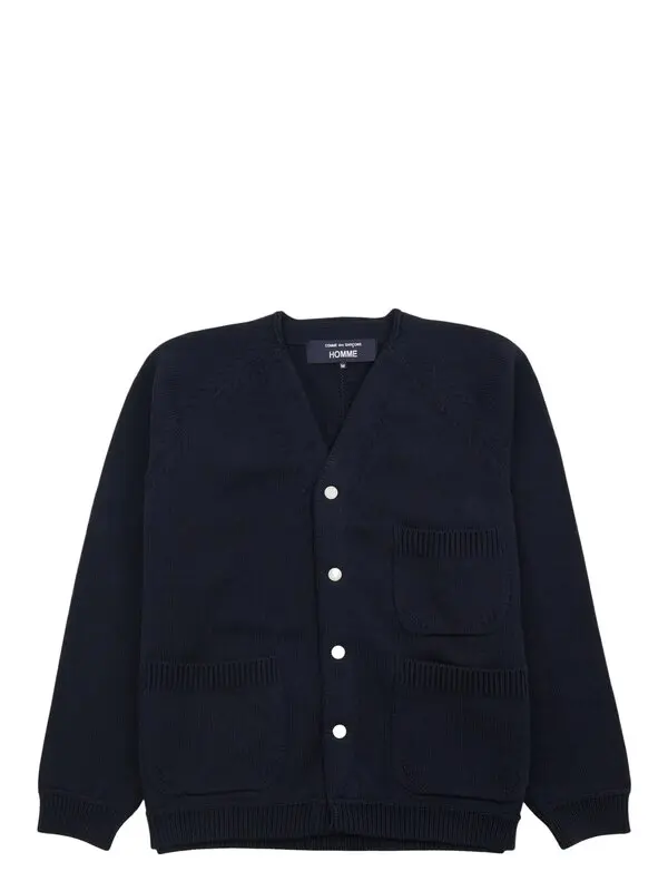 Comme Des Garçons Long Sleeve V-neck Cardigan With Chest Pockets - Navy Blue