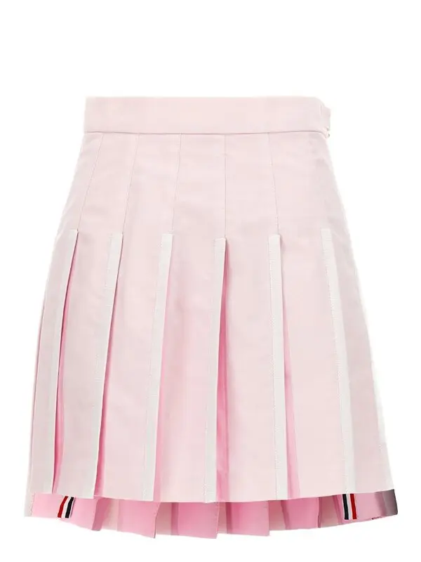 Thom Browne Pleated Skirt With Satin Logo Detail - Light Pink