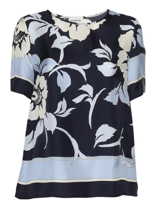 P.a.r.o.s.h Floral Printed Satin Top - Black