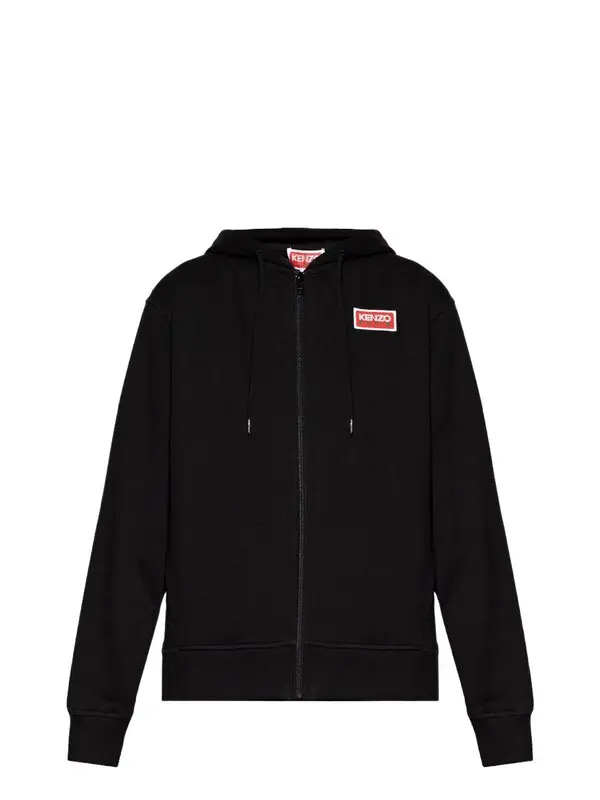 Kenzo Long-sleeved Zip-up Hoodie With Logo Detail - Black