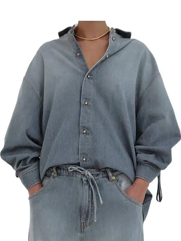 DARKPARK Tencel Denim Shirt With Rouche Detail - Gray