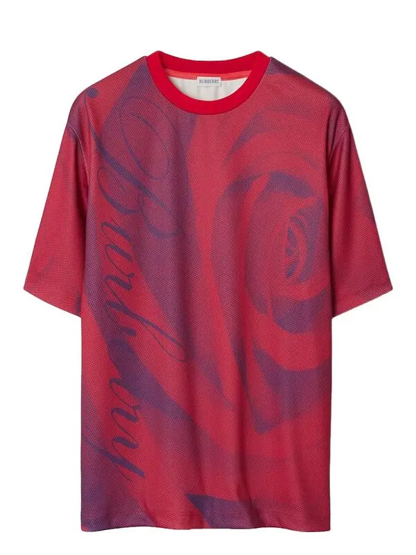 Burberry Rose-printed Short Sleeved Crewneck T-shirt - Red