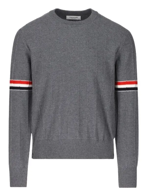 Thom Browne Rwb-stripe Long-sleeved Crewneck Jumper - Grey