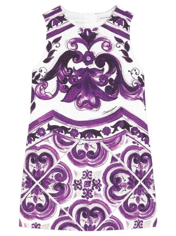 Dolce & Gabbana Majolica Print Sleeveless Dress - Purple