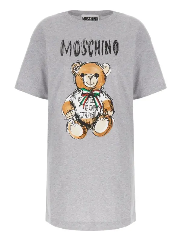 Moschino Teddy Bear Printed Crewneck Midi T-shirt Dress - Gray