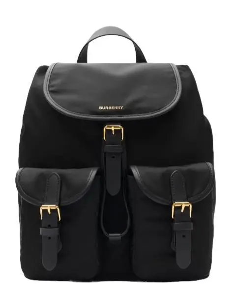 Burberry Nylon Backpack With Leather Trim And Adjustable Straps - Black