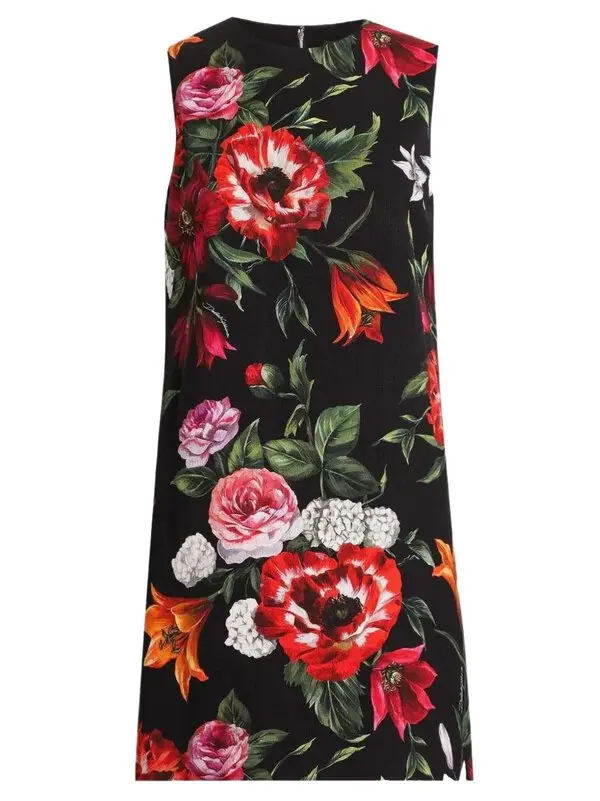 Dolce & Gabbana Sleeveless Floral Print Mini Dress - Black
