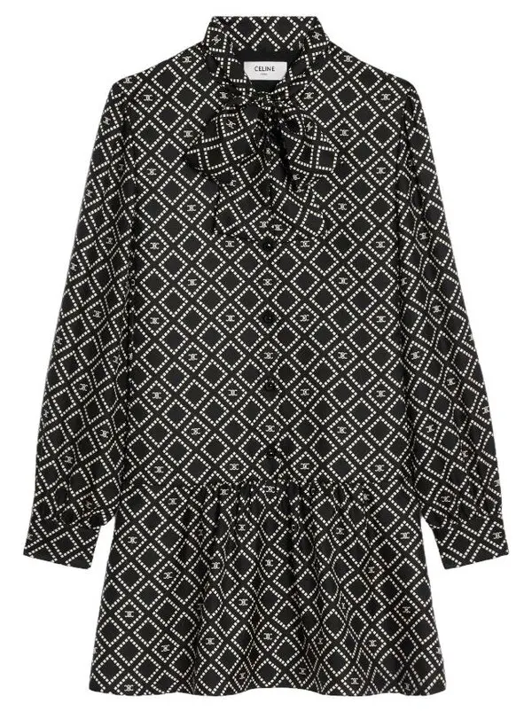 Celine Silk Twill Basque Mini Dress - Black/vanilla