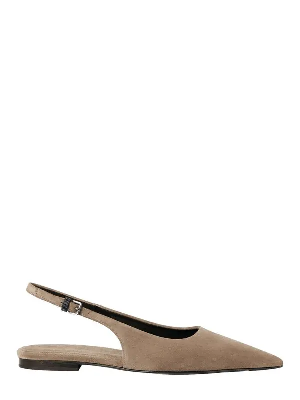 Brunello Cucinelli Slingback Flats With Monili Embellishments - Brown