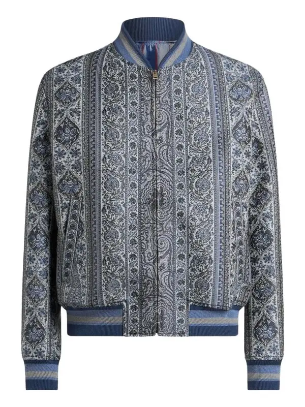 Etro Wool-blend Bomber Jacket With Floral And Medallion Motif - Gray
