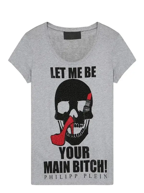 Philipp Plein Embellished Skull Graphic T-shirt - Gray