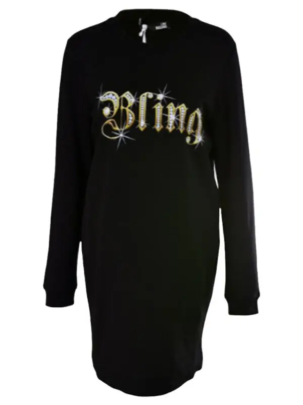 Moschino Printed Logo Long Sleeve Dress - Black