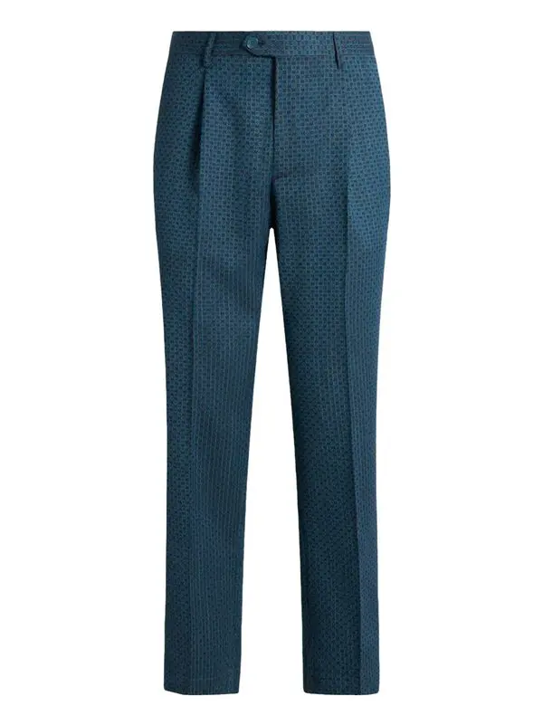 Etro Wool Trousers With Micro Motif - Navy Blue