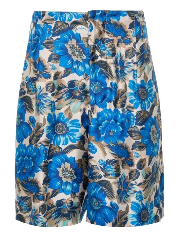 Moschino Floral Print Pleated Shorts - Blue